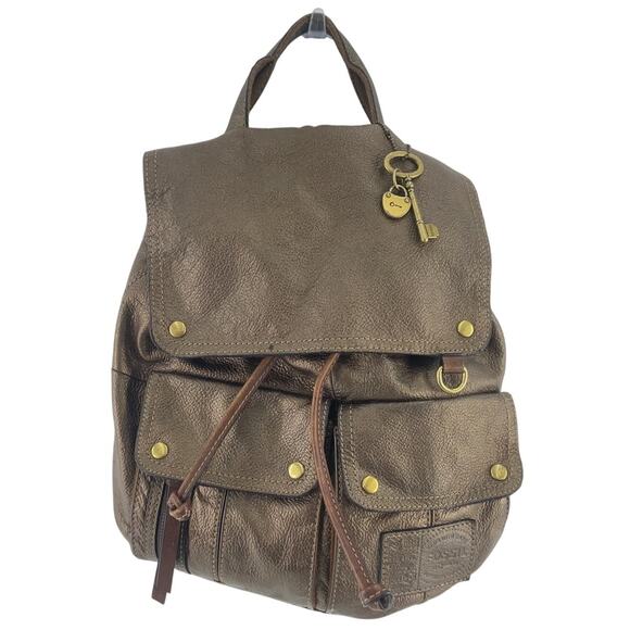 Fossil | Bags | Fossil Bronze Metallic Pebbled Leather Backpack ...